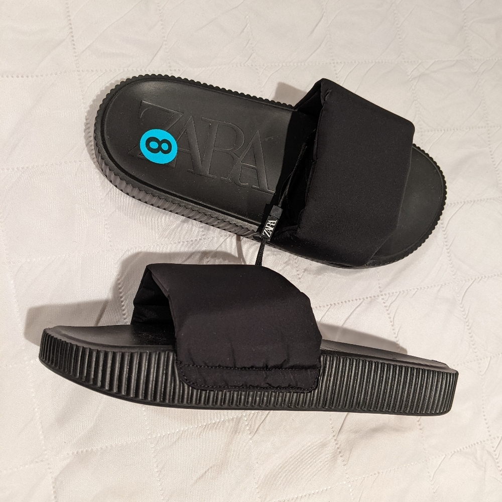 Zara Black Padded Slides - Gem
